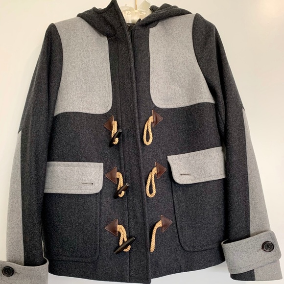 J. Crew | Jackets & Coats | Jcrew Toggle Grey Colorblock Wool Duffle ...